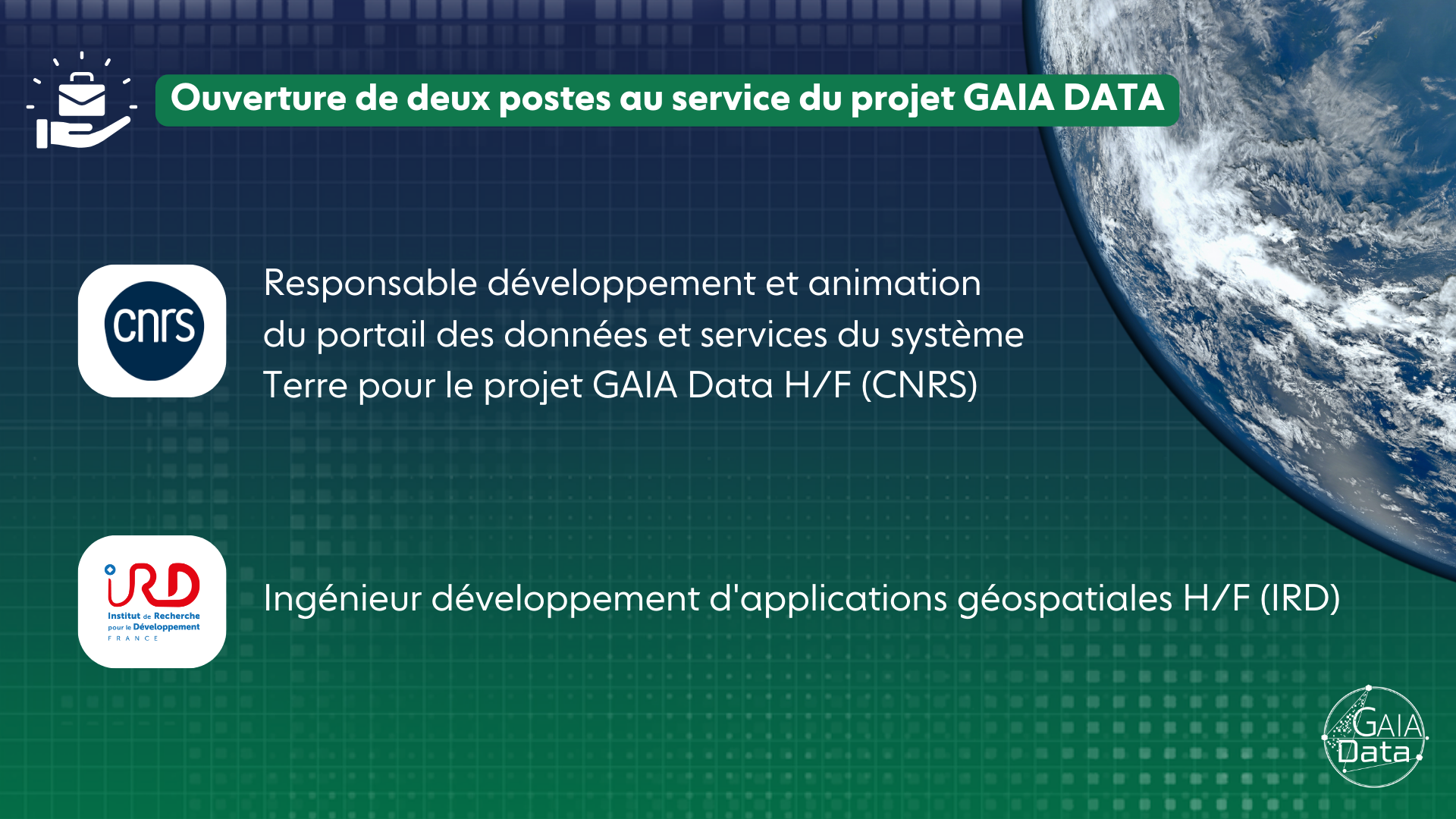 Ouverture de deux postes au service du projet GAIA DATA - GAIA Data